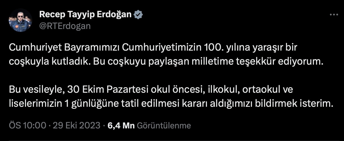 Erdoğan gece yarısına doğru açıkladı: 30 Ekim Pazartesi günü okullar ... Erdoğan gece yarısına doğru açıkladı: 30 Ekim Pazartesi günü okullar ...