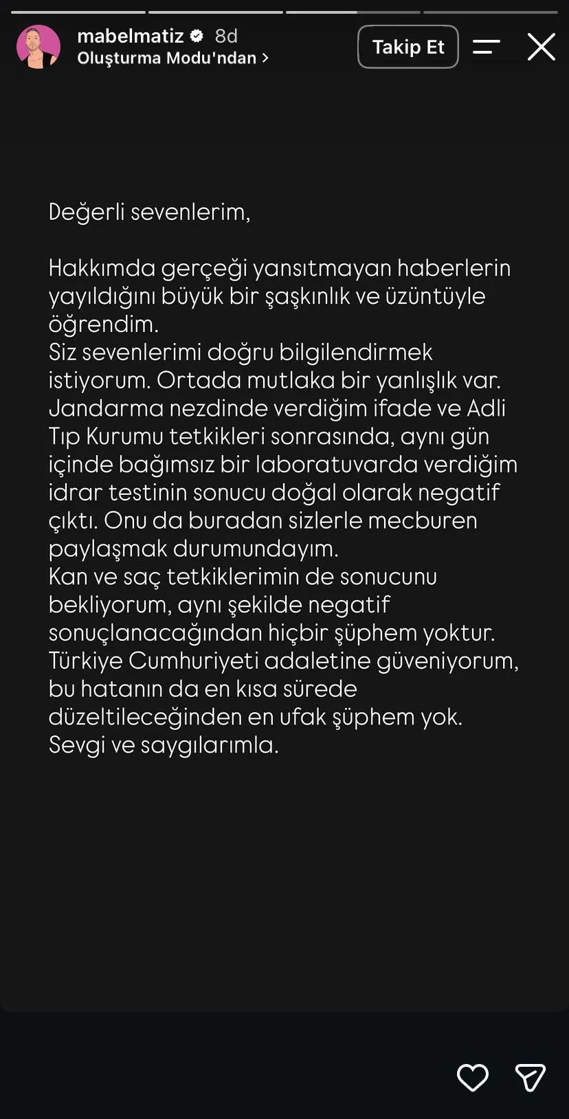 Uyuşturucu test sonucu pozitif çıkan Mabel Matiz, bağımsız ...