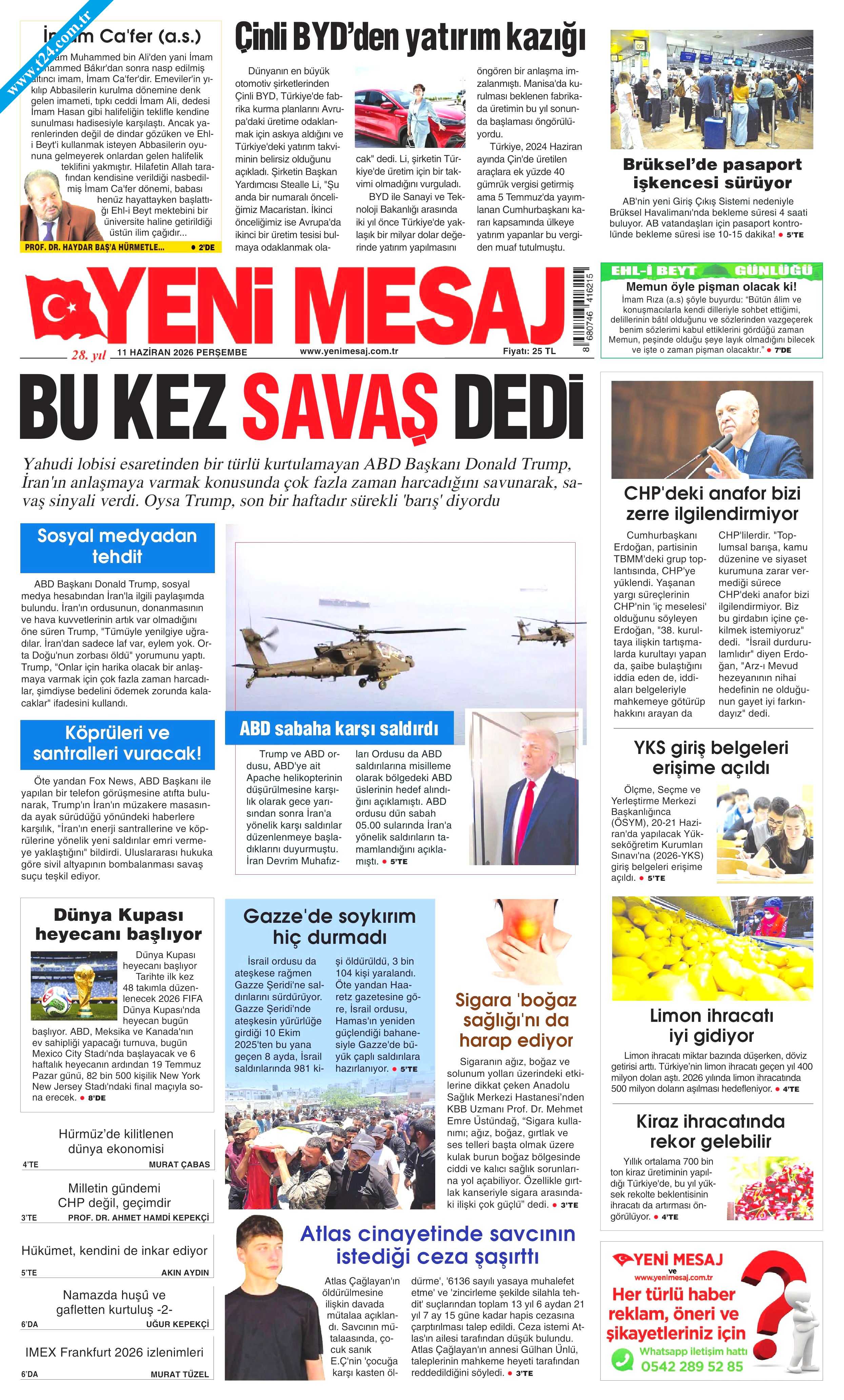 Yeni Mesaj Gazetesi 11 Haziran 2026
